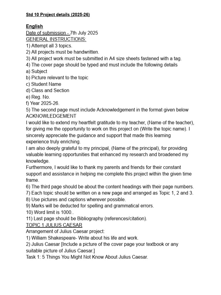 Std 10 Project Guidelines 2025-26 | PDF | Photosynthesis | Tourism