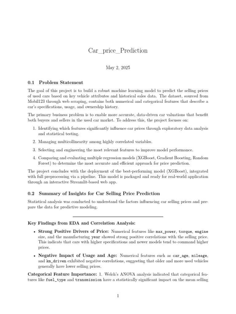 Used Car Price Prediction Model | PDF | F Test | Statistical Analysis