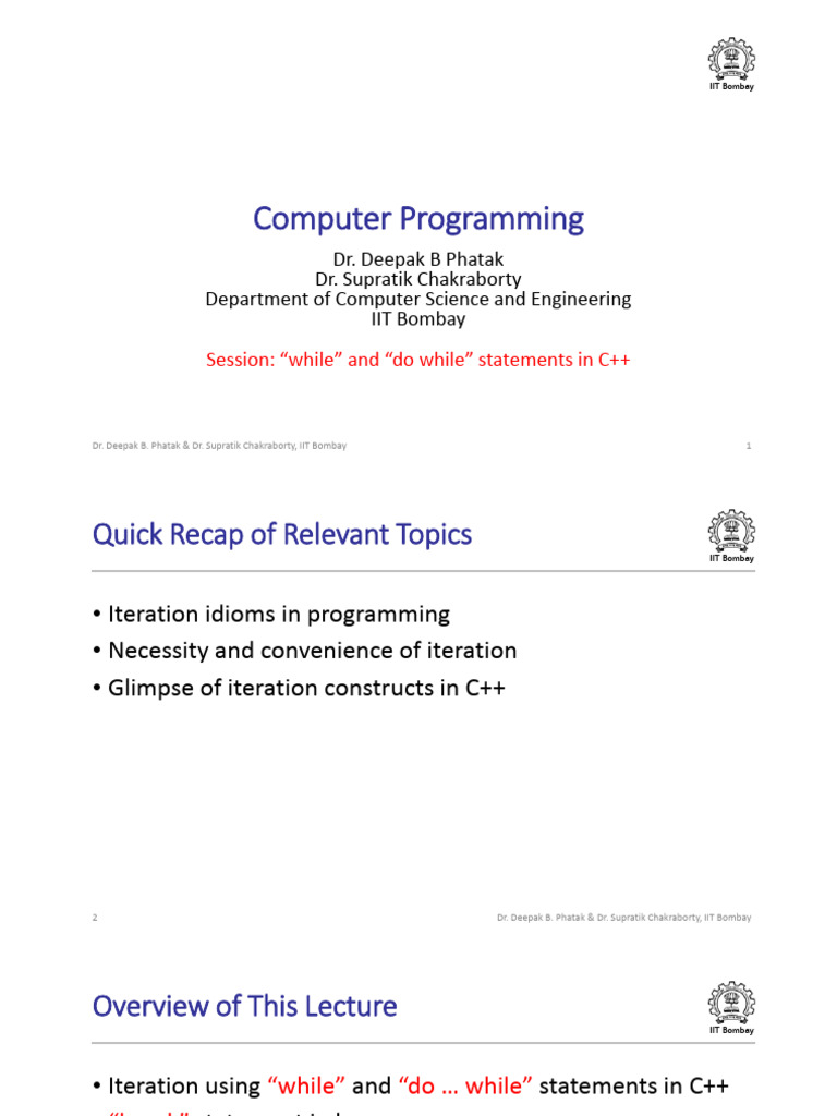 CS101x S414 While and Do While Statements in C IIT Bombay | PDF | Control Flow | Iteration