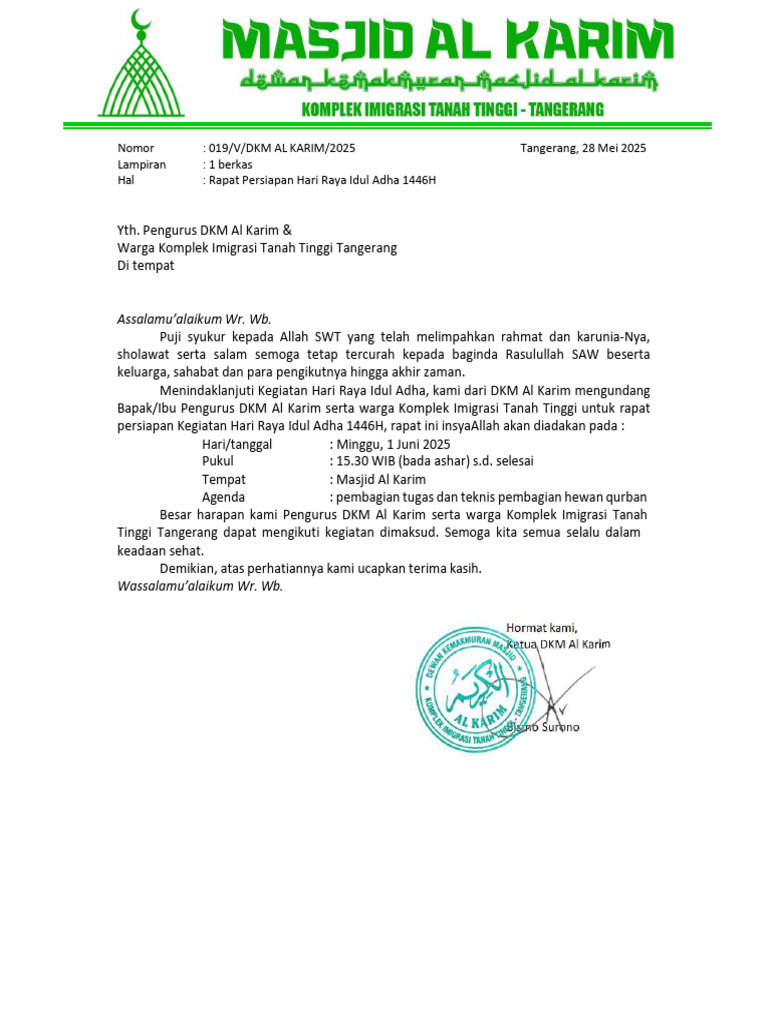Undangan Rapat Idul Adha 2025 | PDF