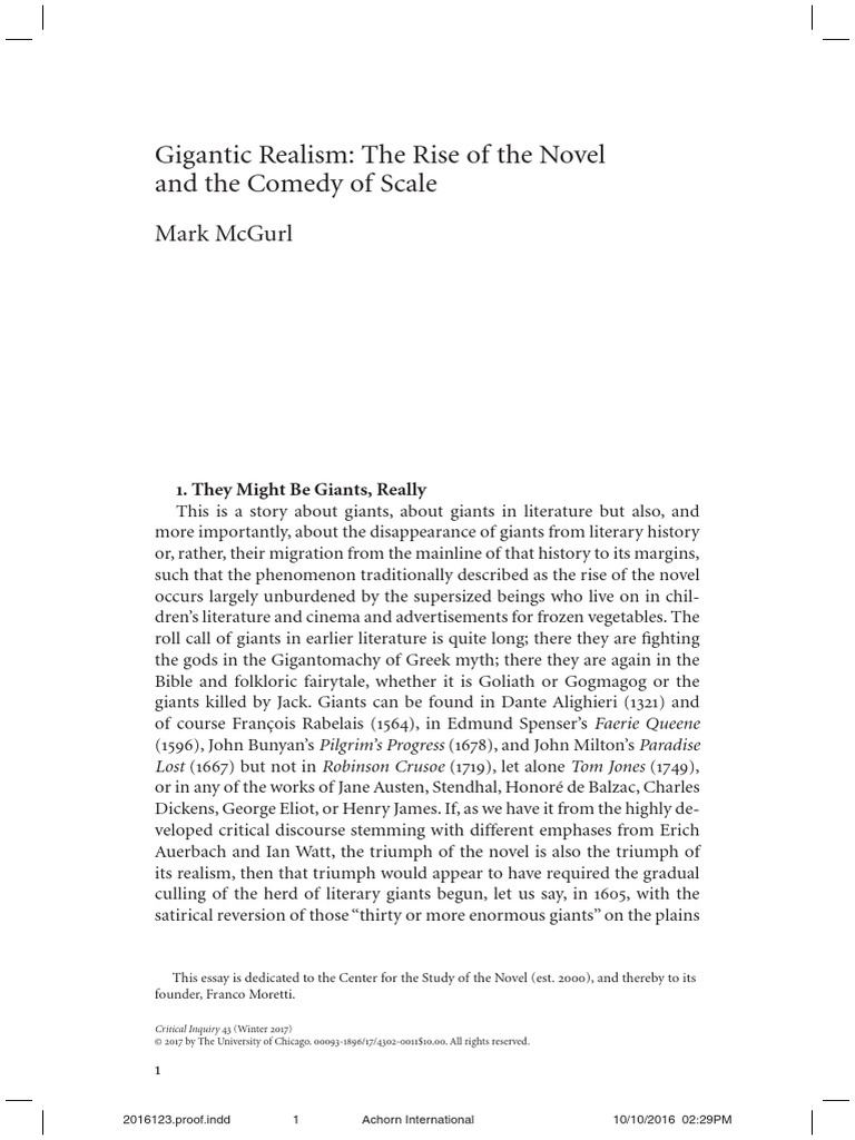Gigantic Realism the Rise of the Novel A | PDF | Divine Comedy | Novels