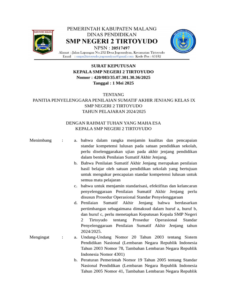 Surat Keputusan Saj 2025 | PDF