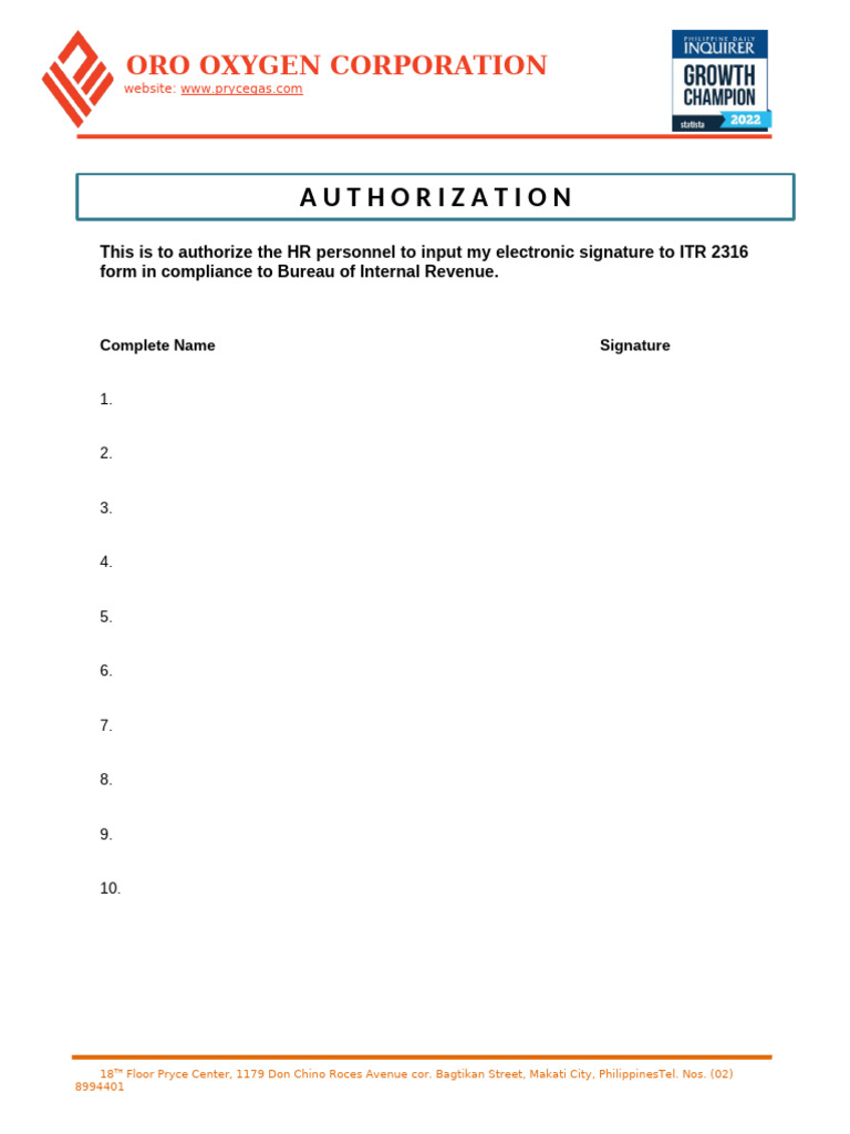 Authorization Signature For ITR BIR Compliance | PDF