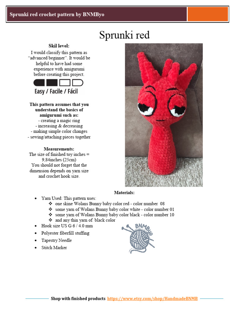 Sprunki Red: Skil Level | PDF | Crochet | Amigurumi