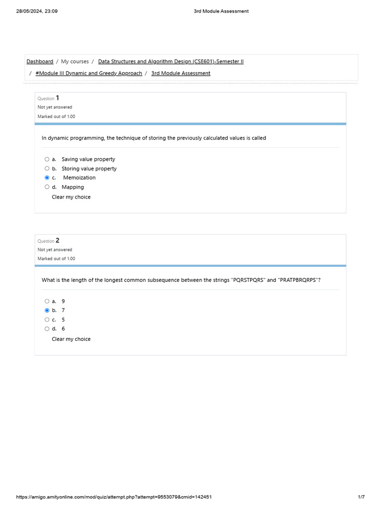 Module III Dynamic and Greedy Approach 3rd Module Assessment 29-30 ...