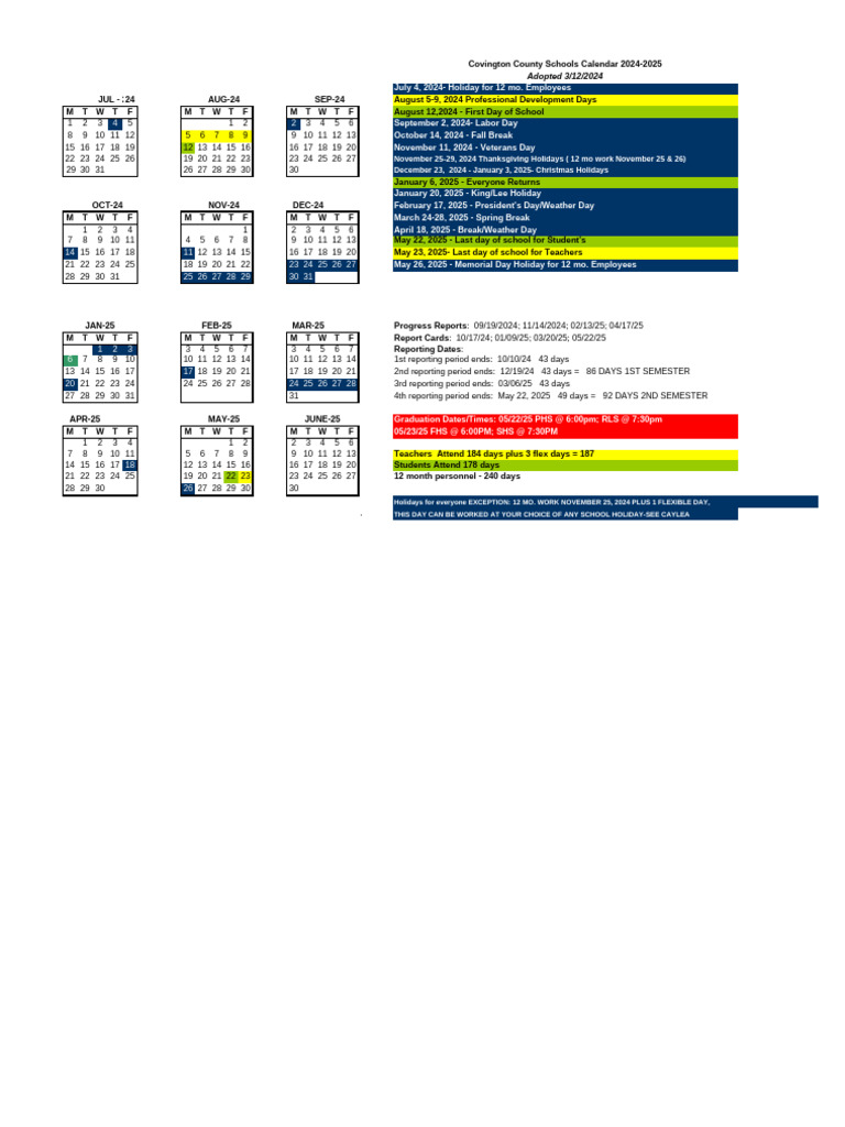 Covington County Schools Calendar 2024-25 | PDF | Public Holiday ...