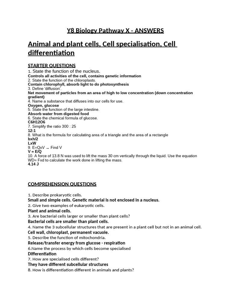 Bio Pathway X L1 and L2 Mark Scheme | PDF | Cell (Biology) | Chloroplast