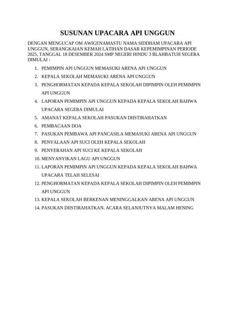 Susunan Upacara Api Unggun 2024 | PDF