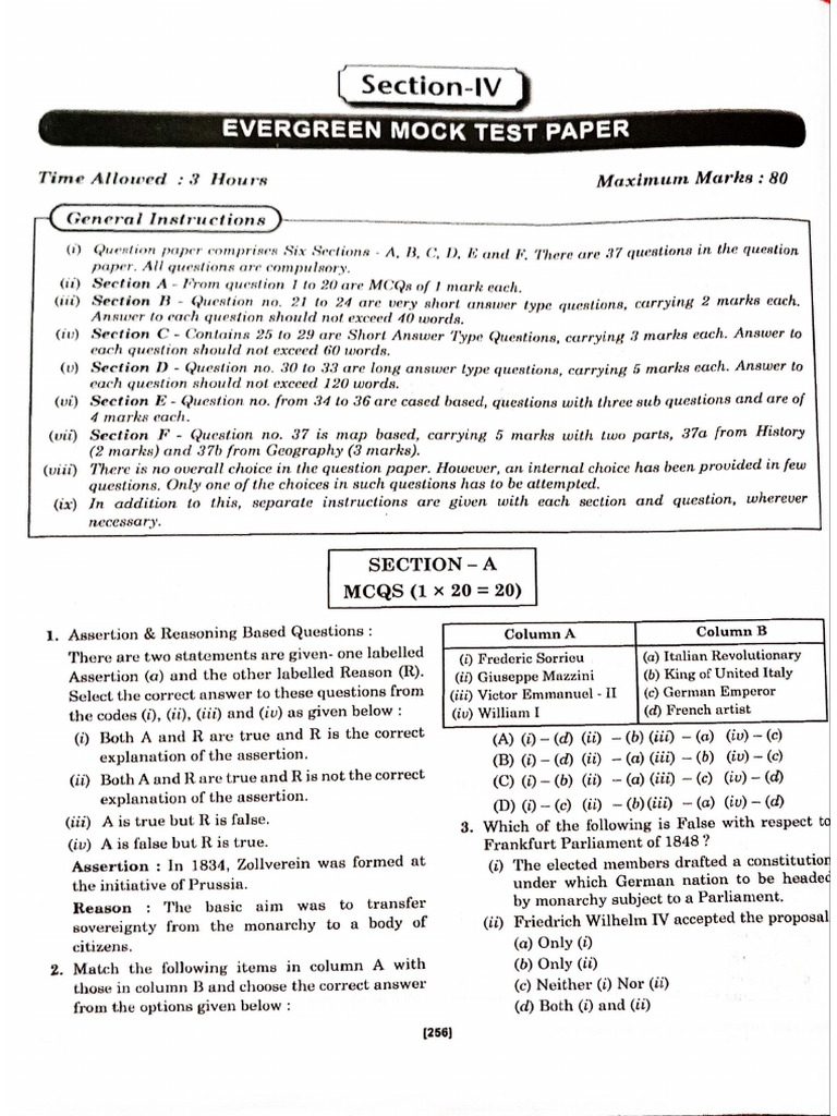 Mock Test Paper S.S Class 10 | PDF