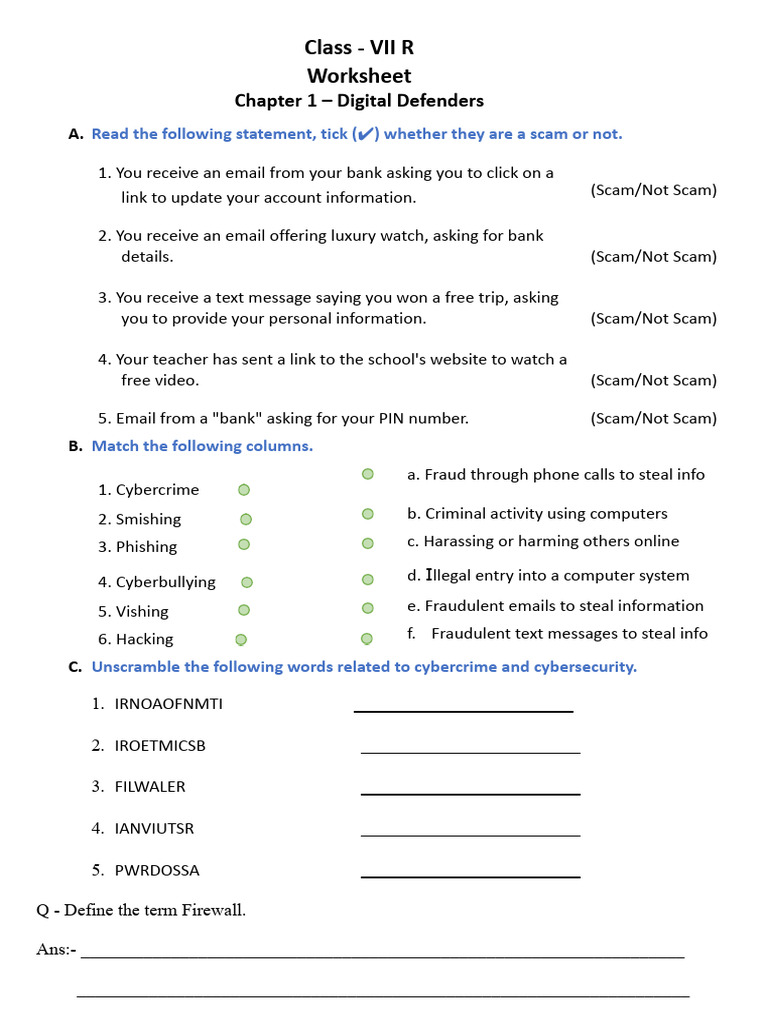 Class VII R Worksheet Computer Science | PDF