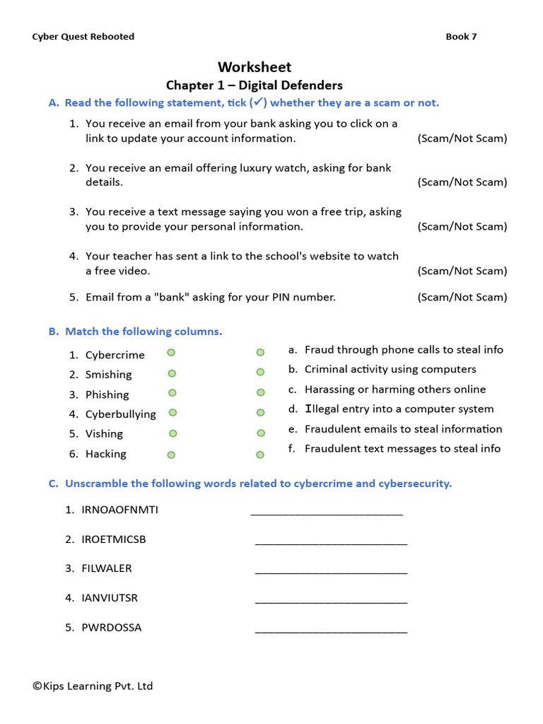 Cyber Quest Rebooted Book 7 - Worksheet 1 | PDF