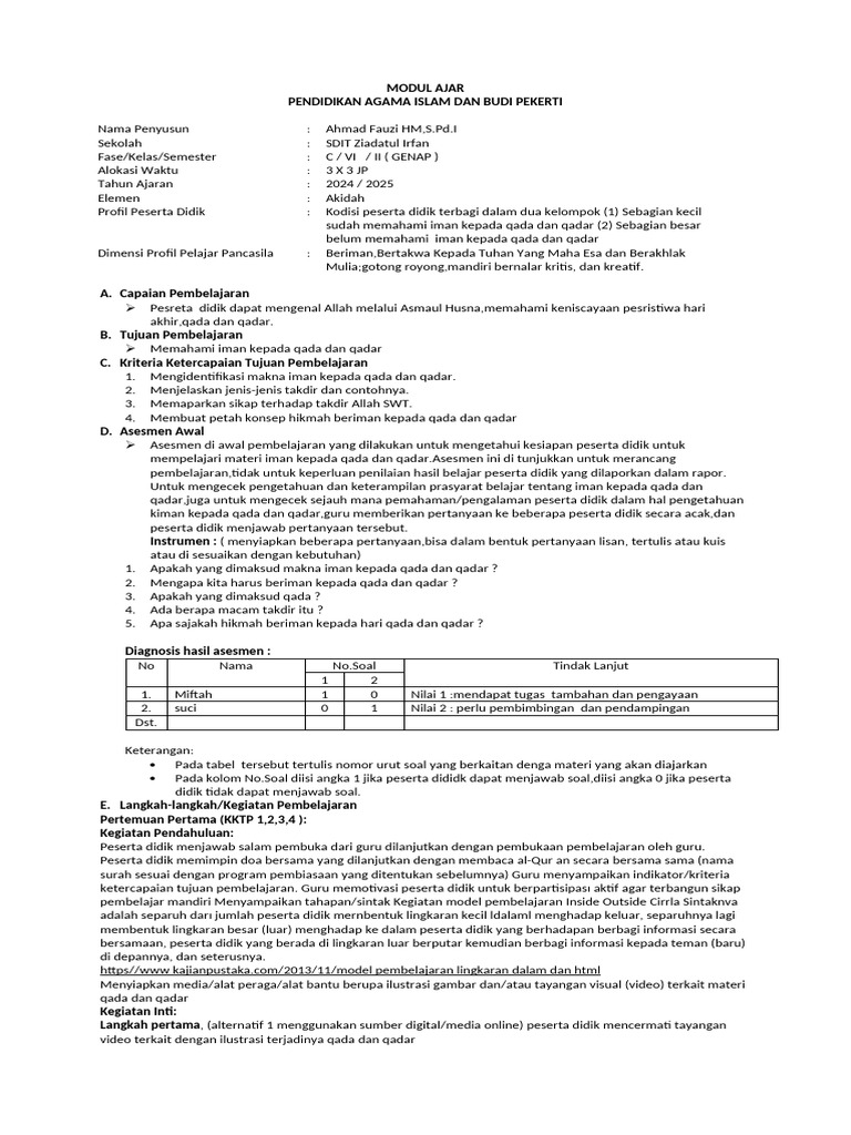 Modul Ajar Agama Kelas 6 Semester 2 | PDF