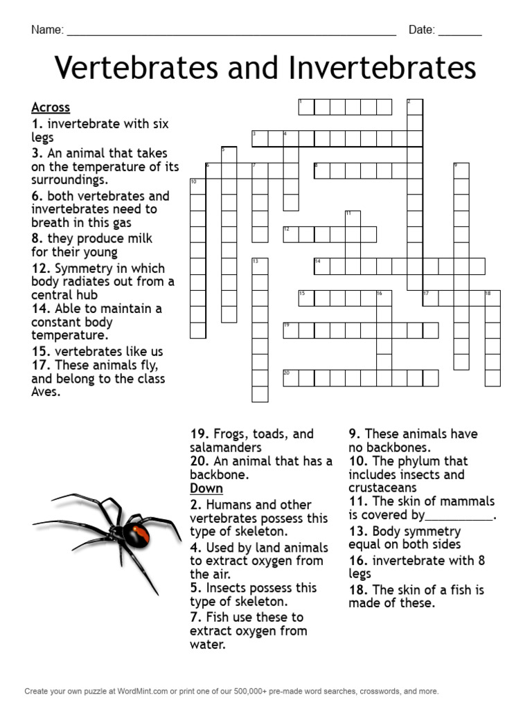 Crossword Vertebrates Invertebrates | PDF | Invertebrate | Vertebrates