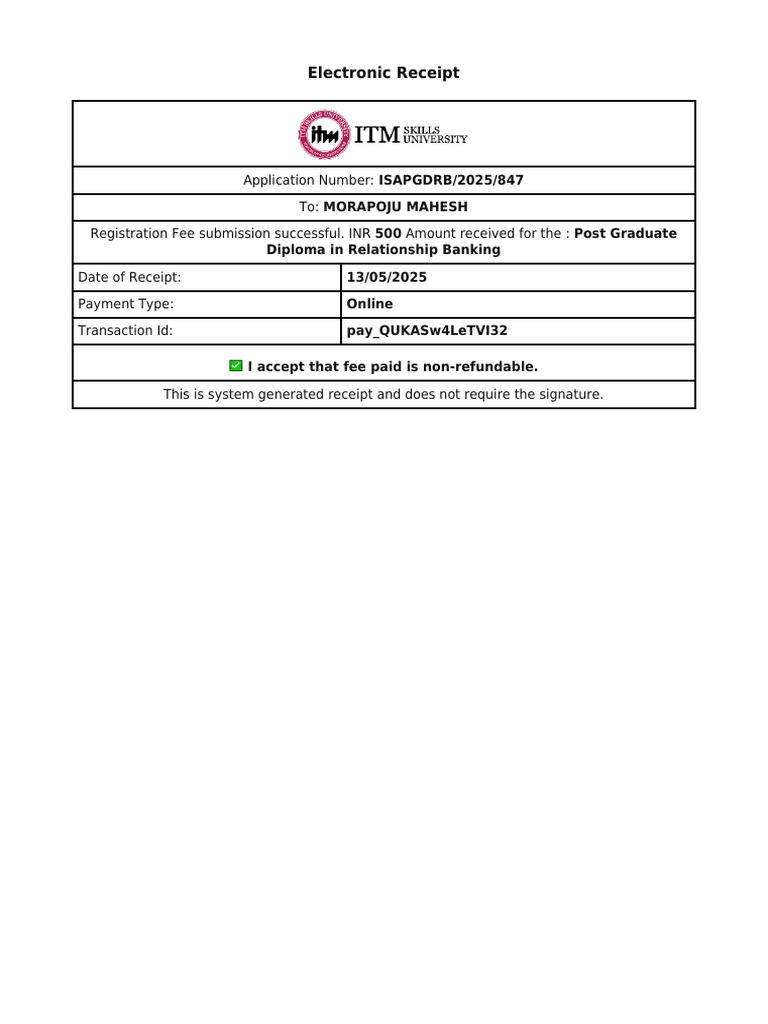 Acknowledgement Receipt Kotak Po 2025 847 | PDF