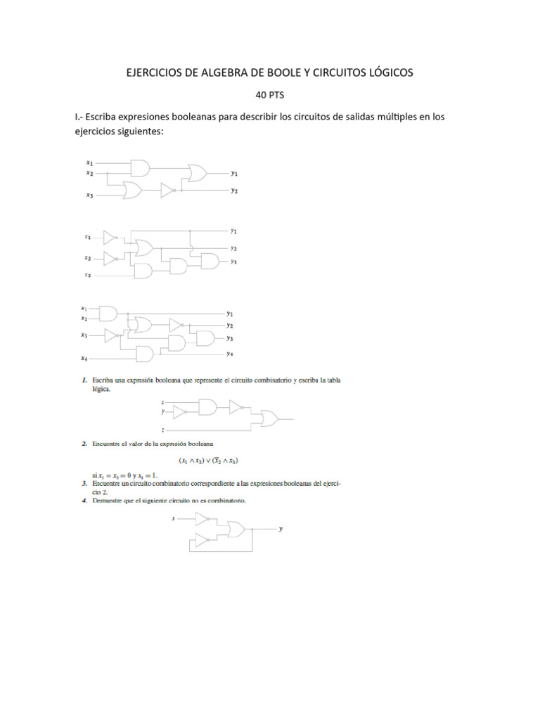 Ejercicios de Algebra de Boole y Circuitos Lógicos | PDF