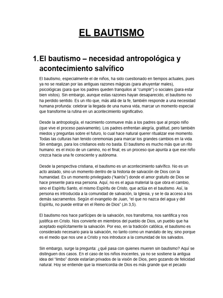 El Bautismo, Resumen - Teo II | PDF | Bautismo | Confirmación