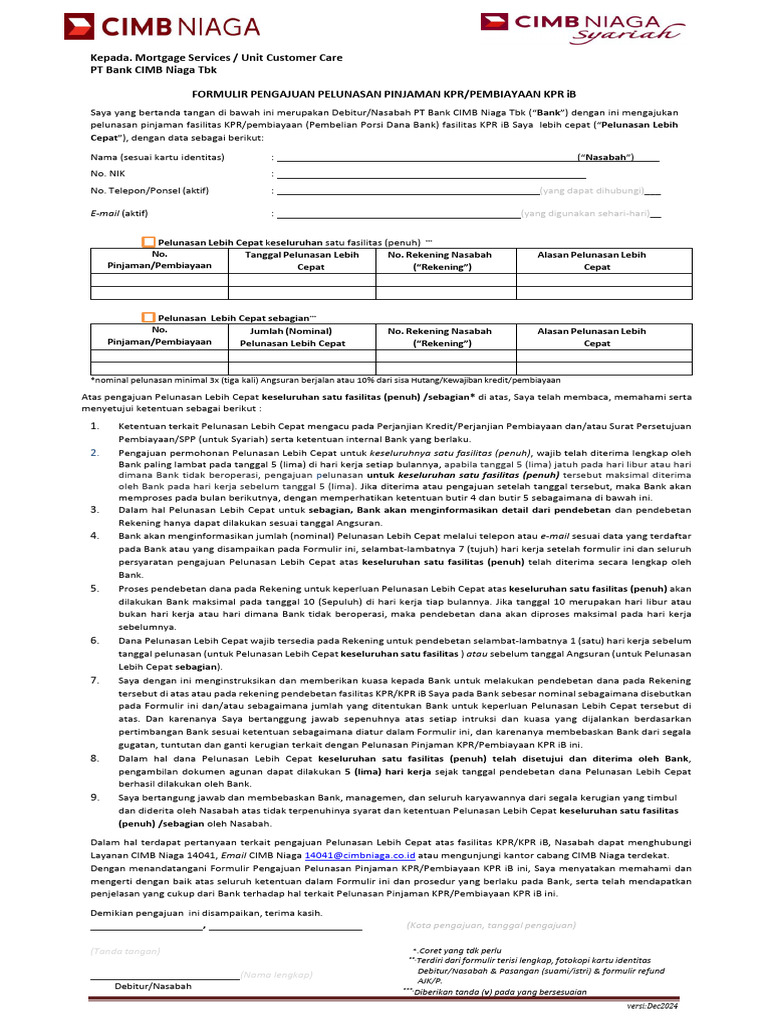 Form Pelunasan KPR 2024 | PDF
