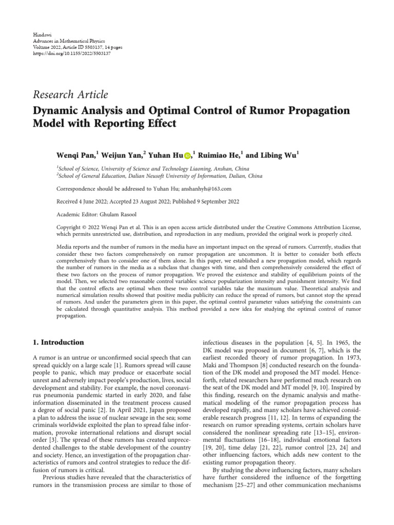 Dynamic Analysis and Optimal Control of Rumor Prop | PDF | Waves ...