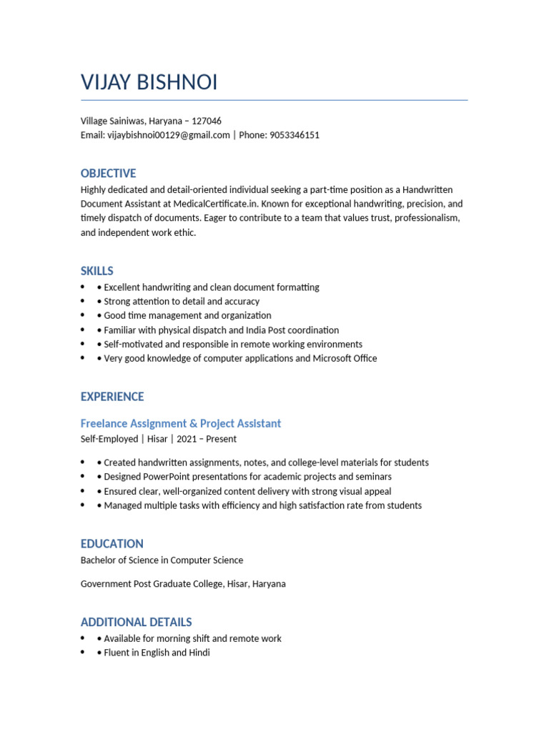 Vijay Bishnoi Updated CV | PDF