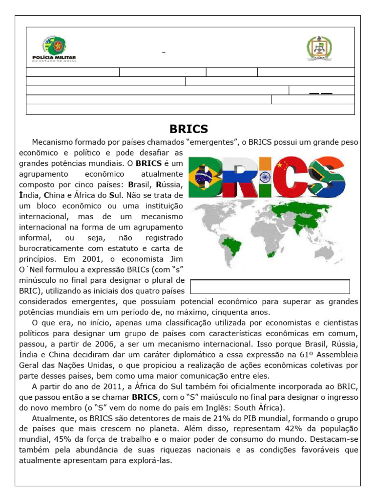 8º Ano - Brics-1 | PDF | Economia | BRIC