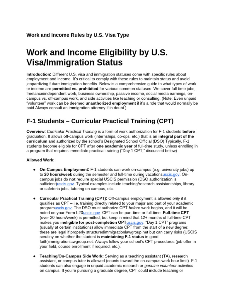 Types of Work Permitted vs Prohibited for Different Type of US VIsas ...
