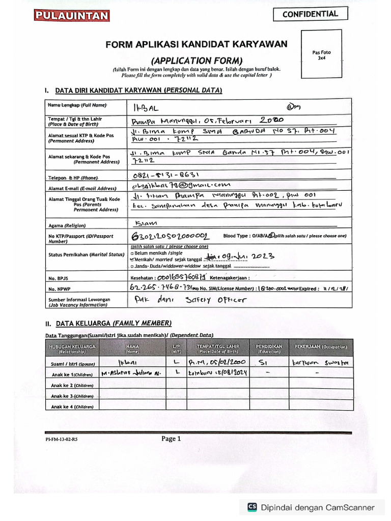 Form Kandidat Karyawan | PDF