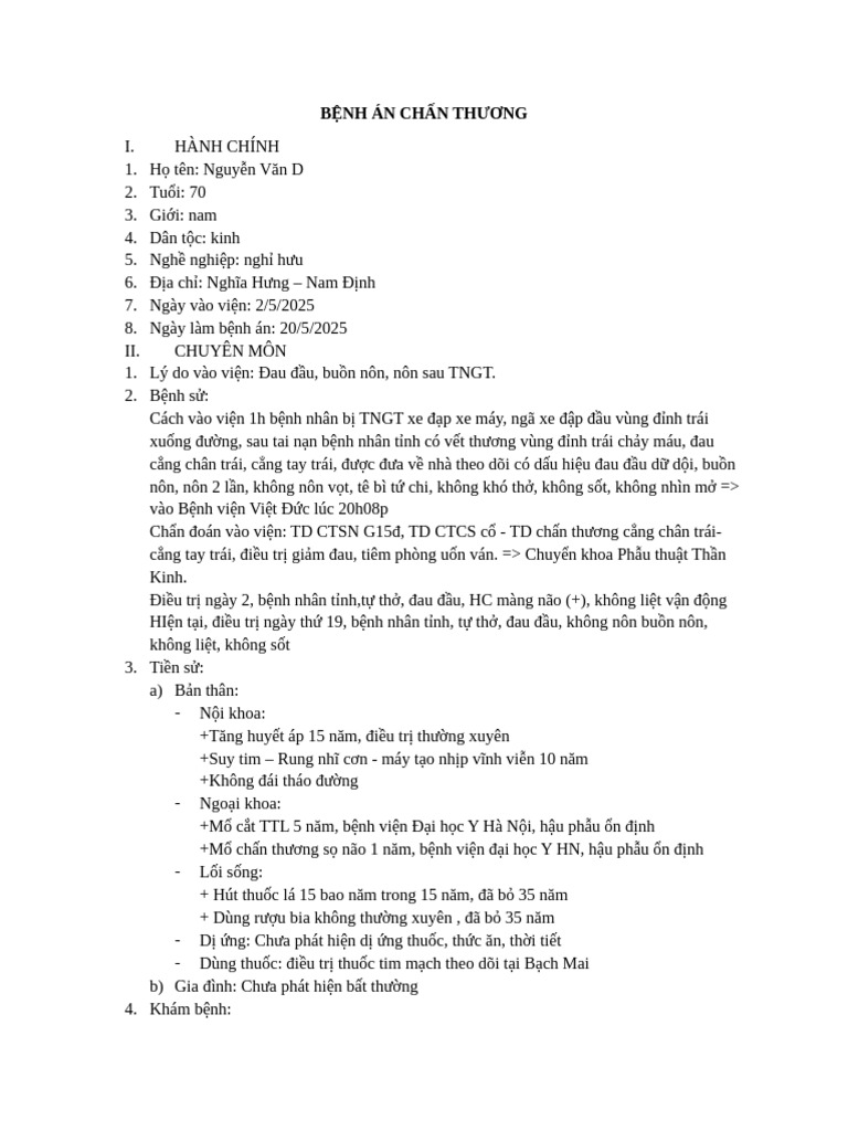 Bệnh Án CTSN | PDF