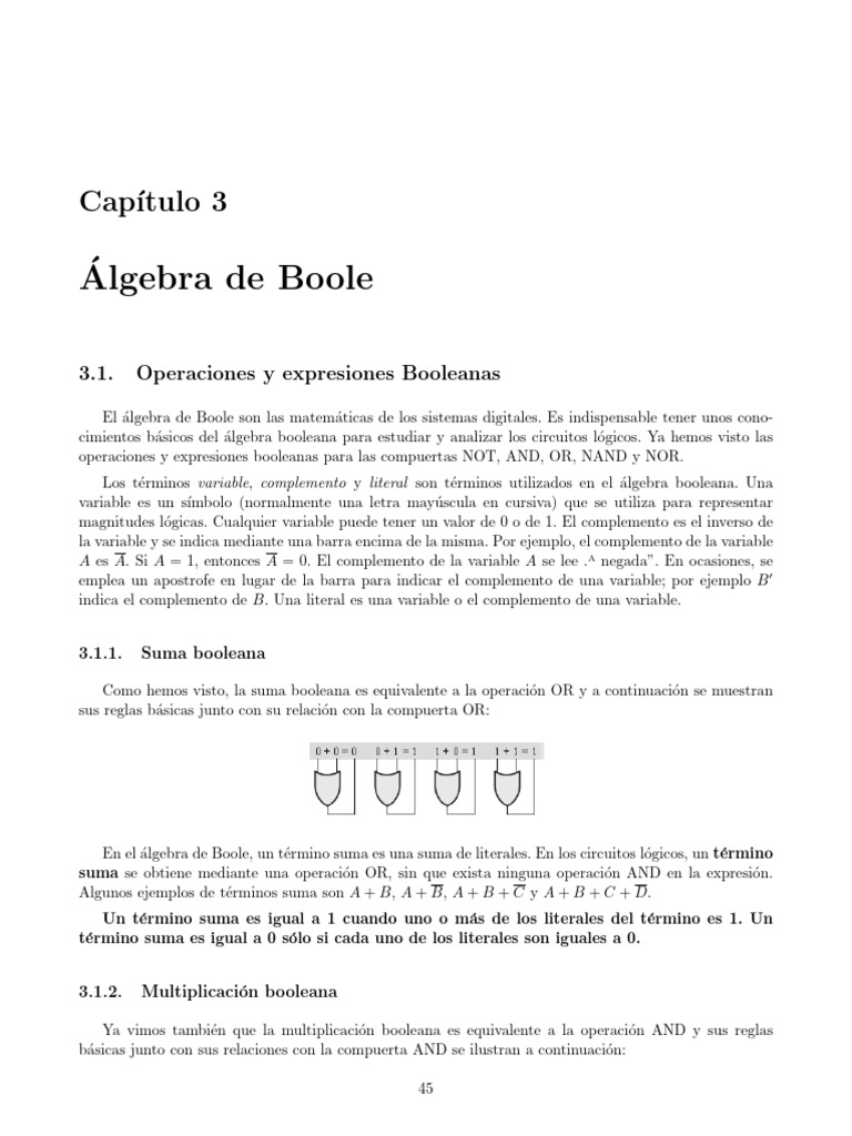 Capitulo 3. Algebra de Boole | PDF | Puerta lógica | Álgebra de Boole
