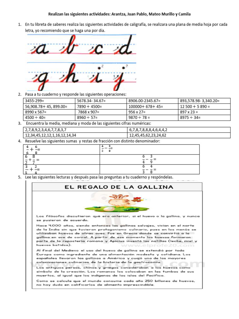 Actividades de Vacaciones 1 | PDF