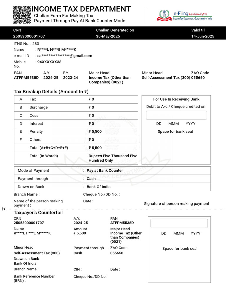 Challan Form for Income Tax Payment | PDF | Cheque | Payments