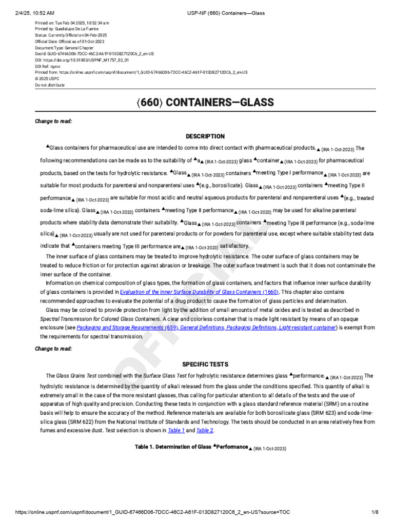 USP-NF 〈660〉 Containers-Glass | PDF | Glasses | Thermocouple