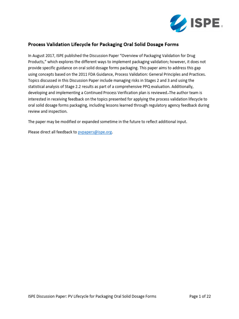 ISPE - PV - Packaging For OSD Forms DP | PDF | Confidence Interval ...