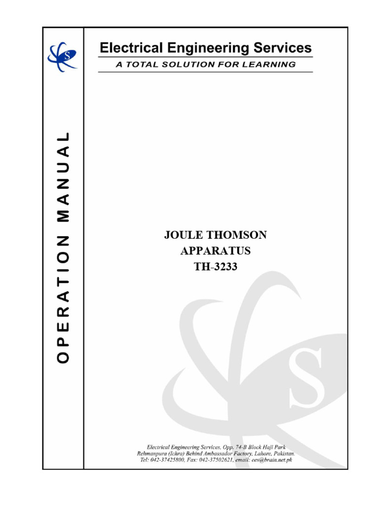 Joule Thomson Apparatus | PDF | Thermodynamics | Physical Chemistry