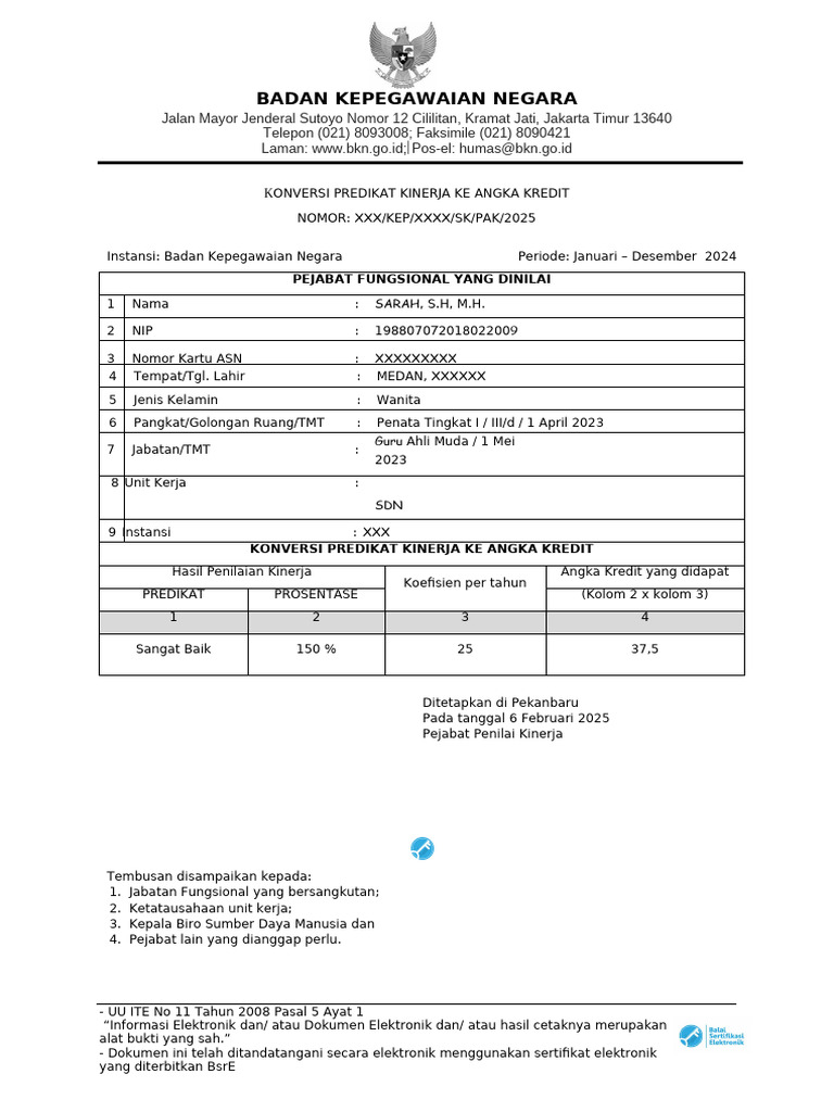 Contoh PAK 2025 e Kinerja BKN | PDF