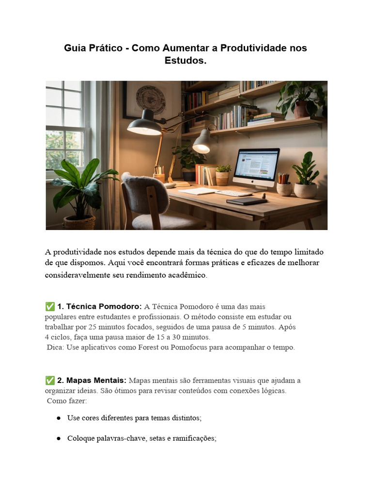 Guia Prático - Como Aumentar A Produtividade Nos Estudos. | PDF