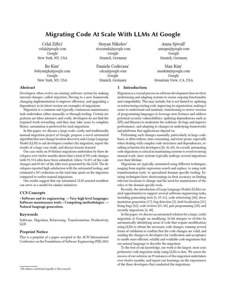 Migrating Code at Scale With LLMs at Google | PDF | Data Type | Boolean Data Type