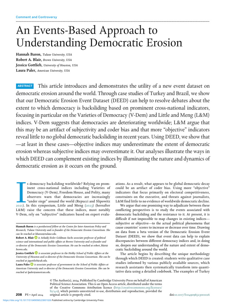 An Events Based Approach To Understanding Democratic Erosion | PDF | Accountability | Democracy