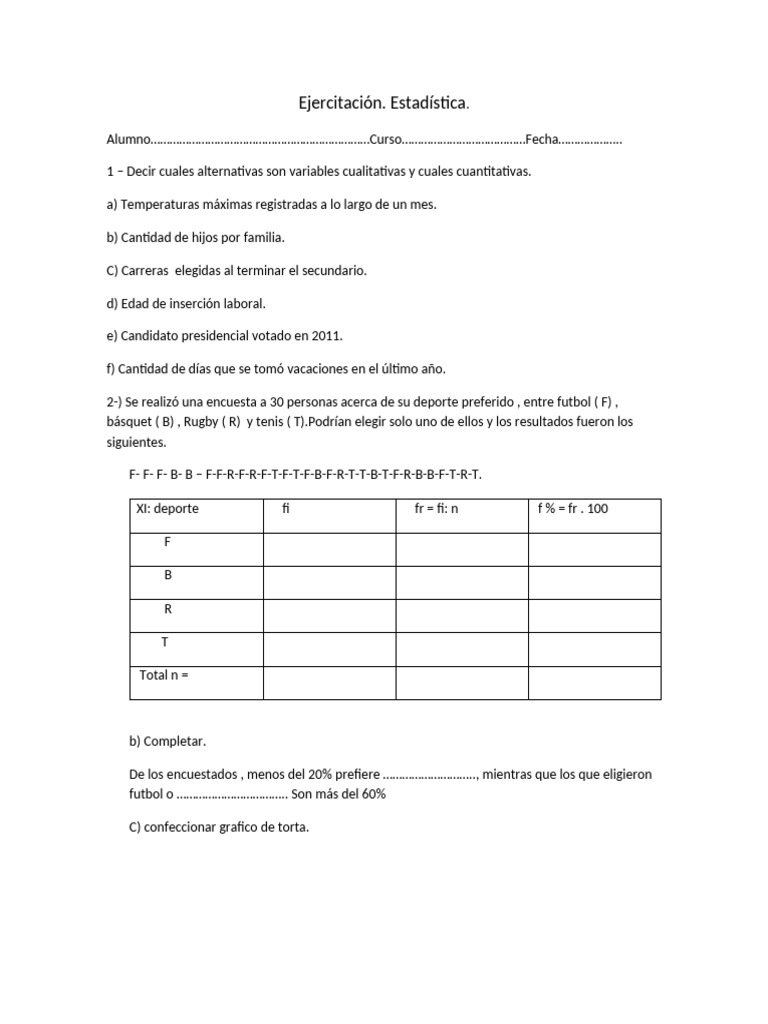 Ejercitacion Estadistica 2024 | PDF