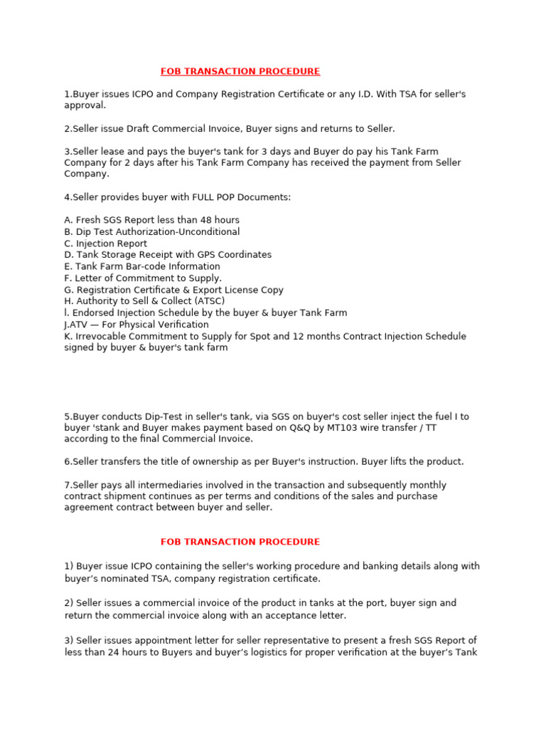 FOB Transaction Process Overview | PDF | Receipt | Sales