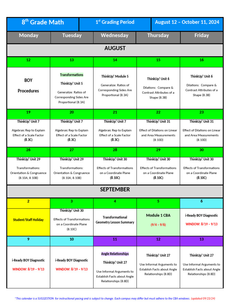 24 25 8th Instructional Pacing Calendar | PDF | Equations | Algebra