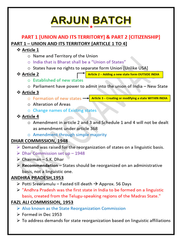 Dhar Commission and State Reorganization | PDF | Government ...