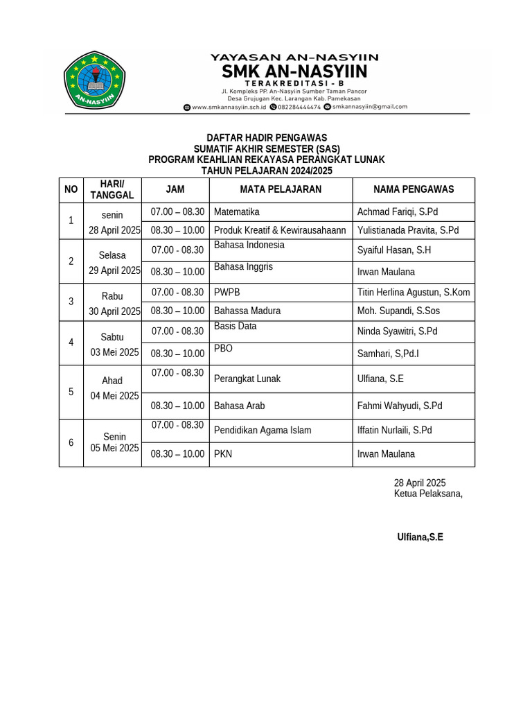 Jadwal Sas | PDF