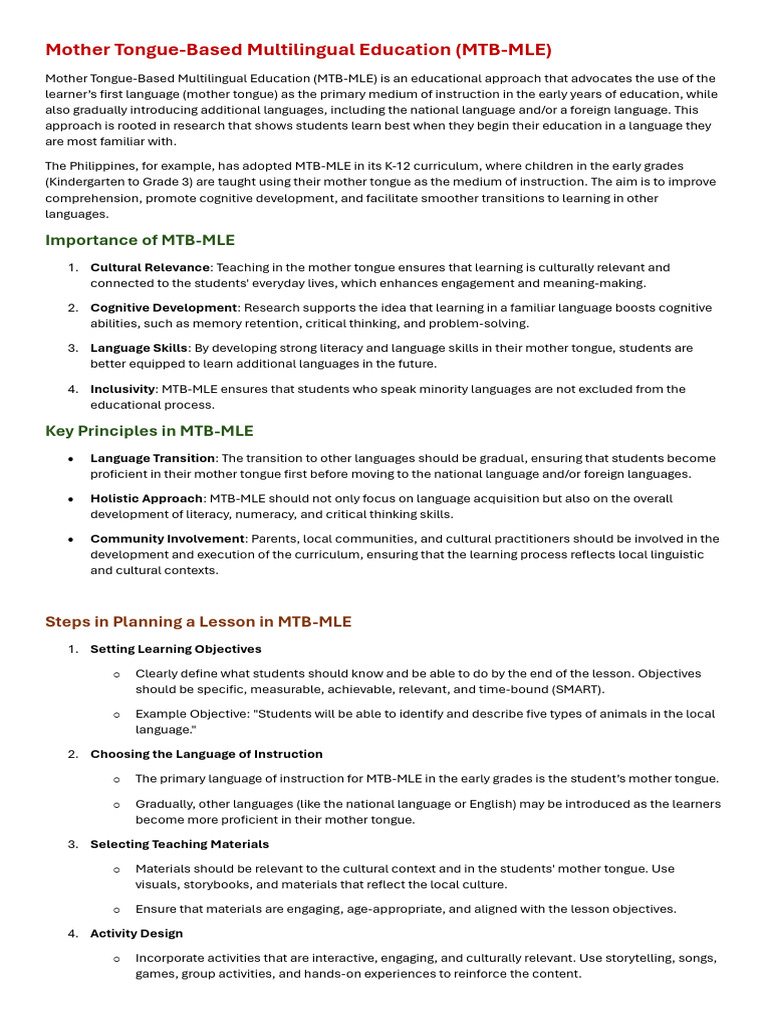 Steps in Planning A Lesson in MTB MLE | PDF | Educational Assessment ...