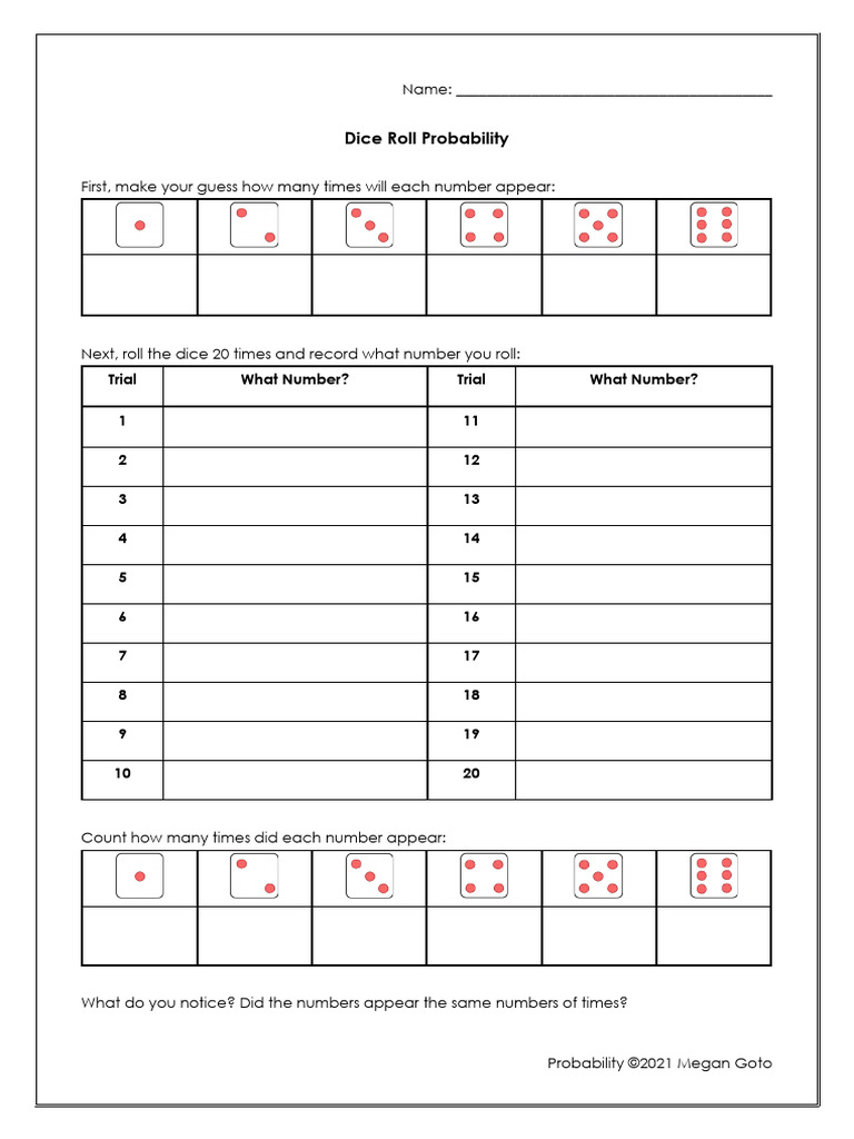 Dice Roll Probability: Trial What Number? Trial What Number? 1 11 2 12 ...