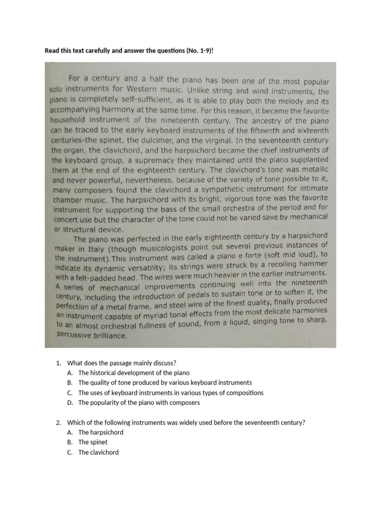 QUIZ 2 (Reading and Written Expression) Semester 6 | PDF | Piano ...