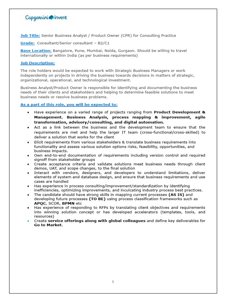Capgemini Invent CPR JD 2025 | PDF | Business Analysis | Business