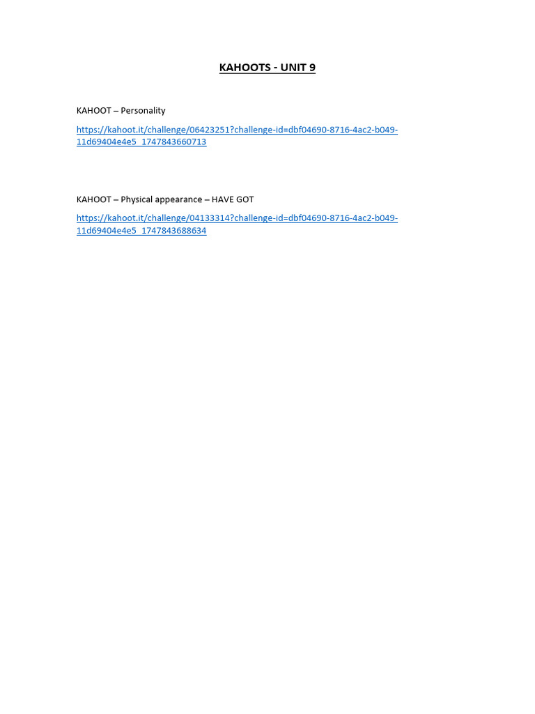 Kahoots - Unit 9 | PDF