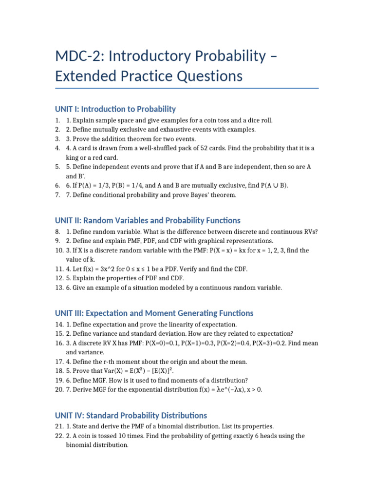 MDC-2 Extended Practice Questions | PDF | Probability Distribution | Expected Value