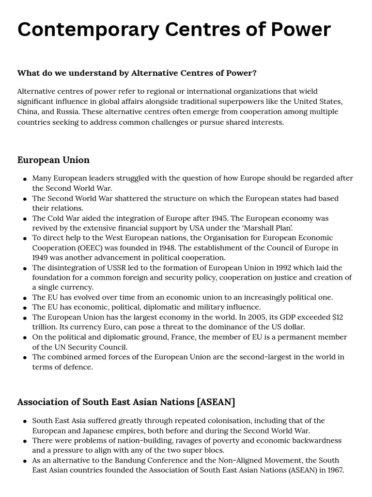 Contemporary Centres of Power | PDF | South Korea | World Politics
