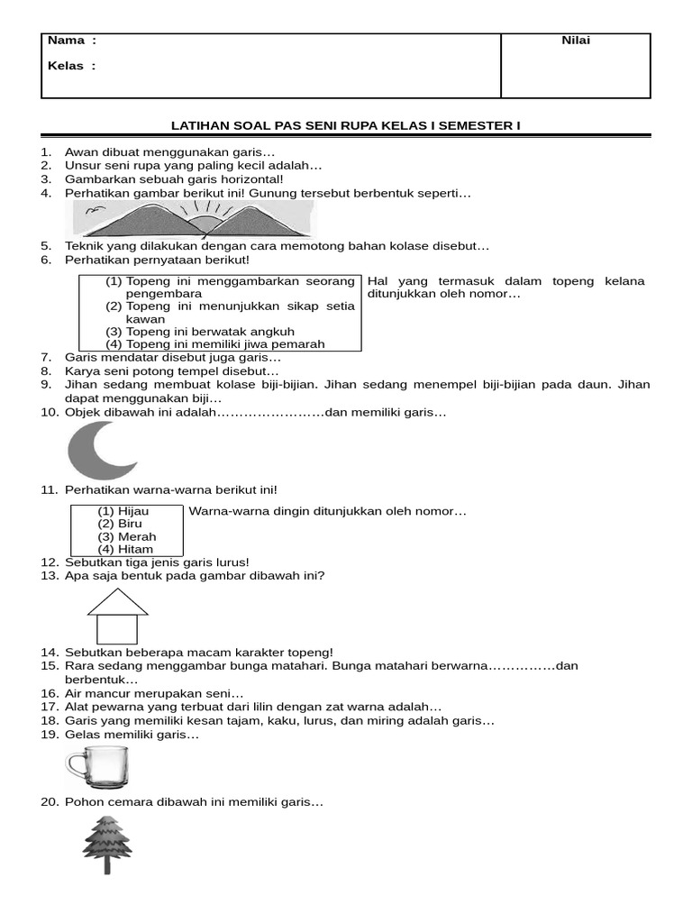 Latihan Soal Uas Seni Rupa Kelas 1 | PDF